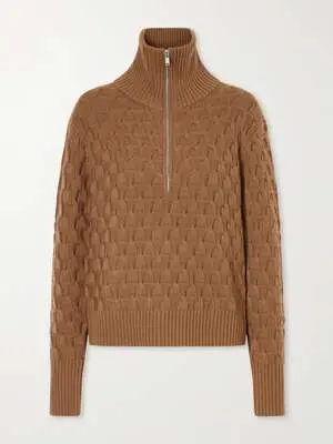 WALES BONNER Acoustic Knitted Wool Half-zip Turtleneck Sweater - Camel