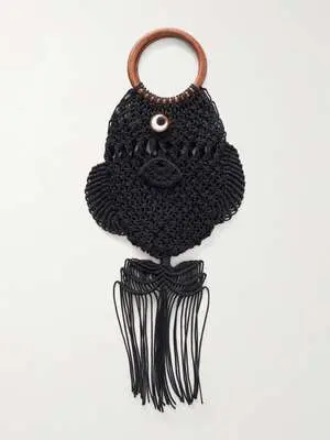 ANYA HINDMARCH Macrame Leather-trimmed Cotton Clutch