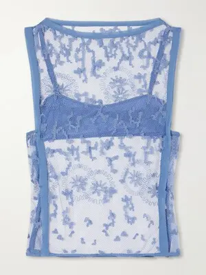 SIR. Leif Embroidered Tulle Top - Blue