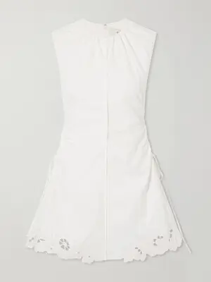 SIR. Klara Ruched Broderie Anglaise Cotton Mini Dress - Neutrals
