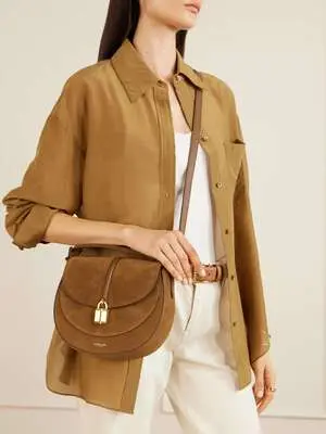 DEMELLIER The Sienna Saddle Leather-trimmed Suede Shoulder Bag