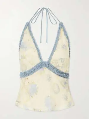 SIR. Cecile Ruffled Printed Chiffon Halter Top