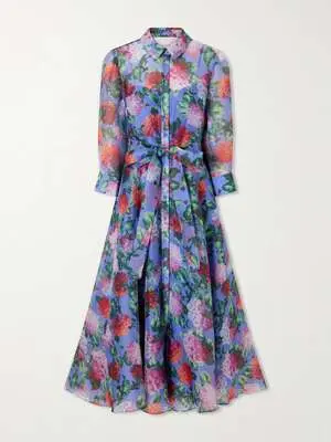 Carolina Herrera Belted Floral-print Silk-organza Midi Dress - Multi
