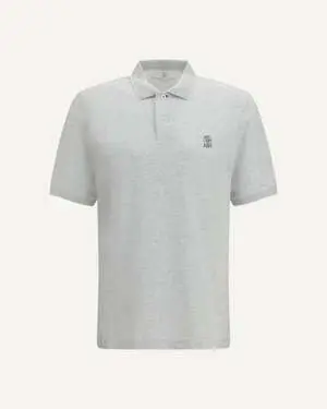 Brunello Cucinelli Polo In Cotton Jersey With Short Sleeves - Grey
