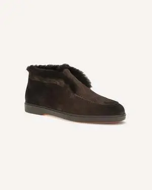 Santoni Suede Shearling Ankle Boots - Brown