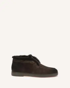 Santoni Suede Shearling Ankle Boots - Brown