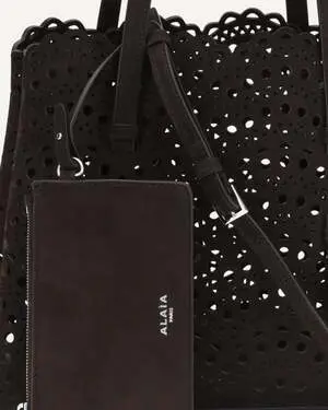 Alaïa Mina Medium Handbag In Vienne Patterned Calfskin Nappa Leather - Brown