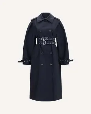 GANNI Double-breasted Cotton Trench Coat With Double Belt