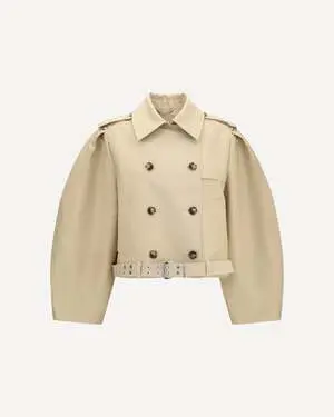 GANNI Double-breasted Belted Jacket - Beige