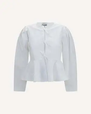 GANNI Cotton Poplin Blouse With Bow Detail - White