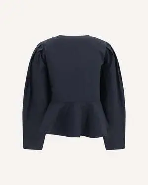 GANNI Cotton Poplin Blouse With Bow Details - Black
