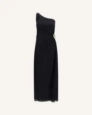 Oseree One-shoulder Metallic Dress With Spiral Detail