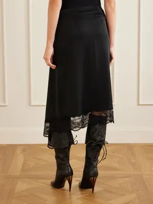 Alexander McQueen Asymmetric Draped Lace-trimmed Crepe Midi Skirt