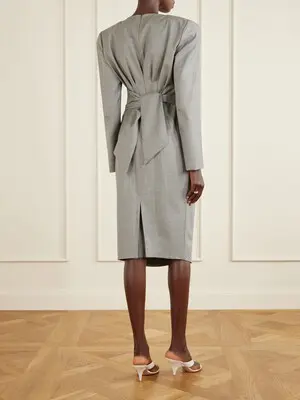 Magda Butrym Tie-detailed Gathered Wool-blend Midi Dress