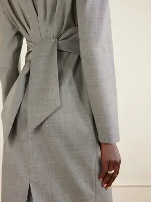 Magda Butrym Tie-detailed Gathered Wool-blend Midi Dress