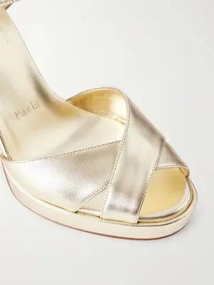 CHRISTIAN LOUBOUTIN Cora 100 Leather Platform Sandals - Gold