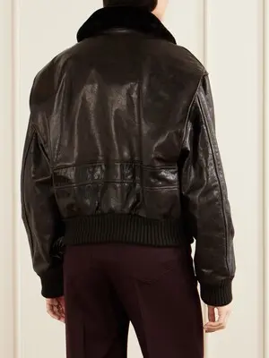 Victoria Beckham Aviator Leather Jacket With Shearling Collar