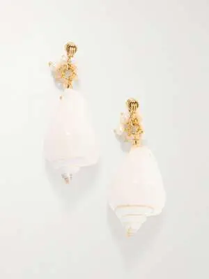 Tohum Design TOHUM Gold-Plated And Seashell Beaded Earrings Ivory