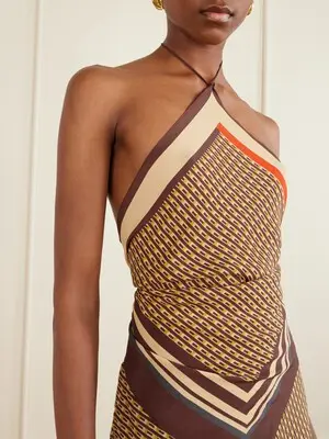 SIR. Cooper Geometric Print Halterneck Top - Brown