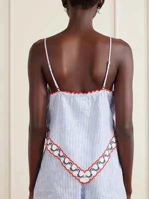 Farm Rio Embroidered Striped Linen Coverup