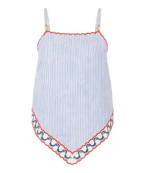 Farm Rio Embroidered Striped Linen Coverup - Blue