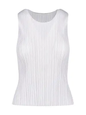 Issey Miyake Pleats Please Sleeveless High Neck Top - Gray