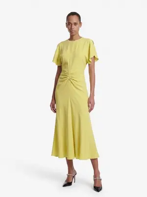 Victoria Beckham Midi Dress "bela" In Crêpe Satin - Yellow