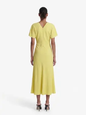 Victoria Beckham Midi Dress "bela" In Crêpe Satin - Yellow