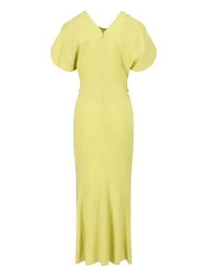 Victoria Beckham Midi Dress "bela" In Crêpe Satin - Yellow