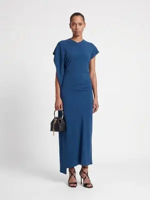 Victoria Beckham Asymmetrical Sleeve Midi Dress - Blue