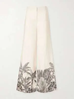 ANDRES OTALORA Voz De Calma Printed Linen Wide-leg Pants - Ecru