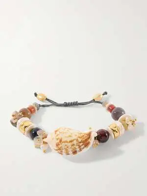 Tohum Design Samsara Gold-plated, Leather And Seashell Beaded Bracelet - Red