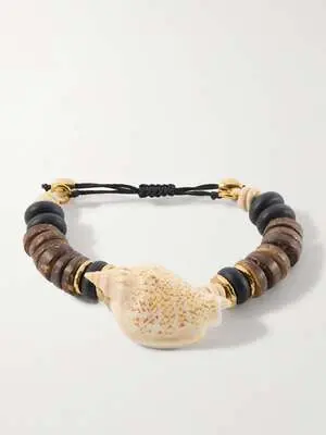 Tohum Design Samsara Gold-plated, Leather And Seashell Beaded Bracelet - Brown