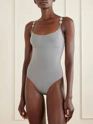 ERES Lynda Beaded Spaghetti Strap One-piece Swimsuit - Gray