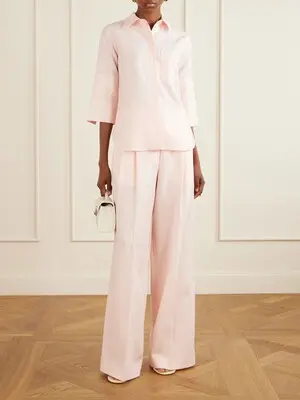 Another Tomorrow Pleated Linen Wide-leg Pants - Pink