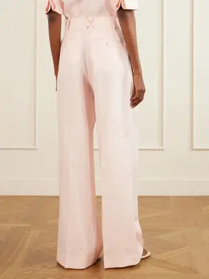 Another Tomorrow Pleated Linen Wide-leg Pants - Pink