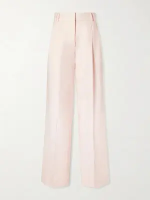 Another Tomorrow Pleated Linen Wide-leg Pants - Pink