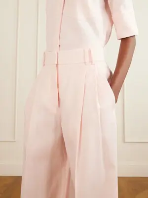 Another Tomorrow Pleated Linen Wide-leg Pants - Pink