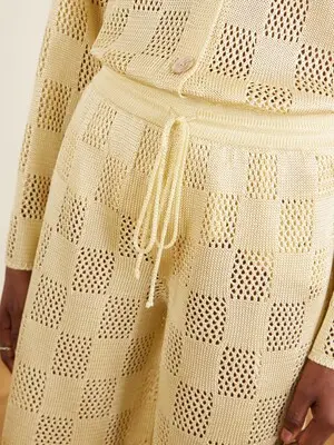 Calle Del Mar Checked Open-knit Wide-leg Pants