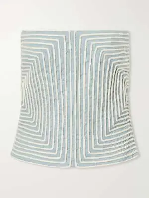 ANDRES OTALORA Nyota Alma Embroidered Linen And Cotton-blend Bustier Top - Mint
