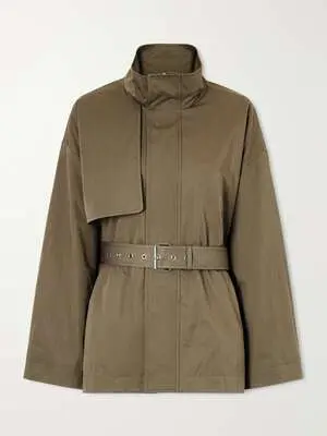 FRAME The Short Field Belted Cotton-twill Jacket - Green