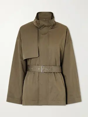 FRAME Belted Cotton-twill Cropped Jacket - Green