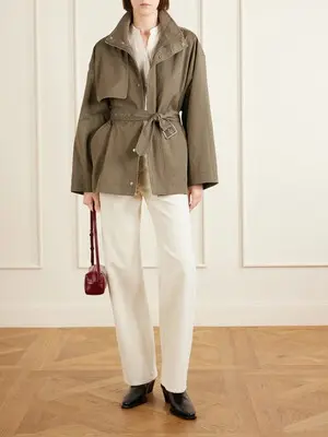 FRAME Belted Cotton-twill Cropped Jacket