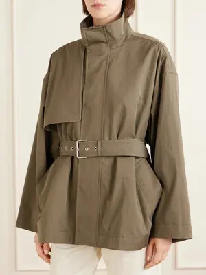 FRAME Belted Cotton-twill Cropped Jacket