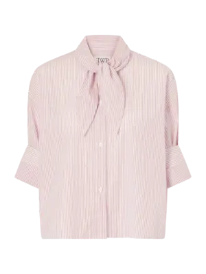 TWP Striped Cotton-poplin Shirt With Neck Tie Detail - Pink