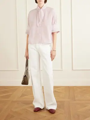 TWP Striped Cotton-poplin Shirt With Neck Tie Detail