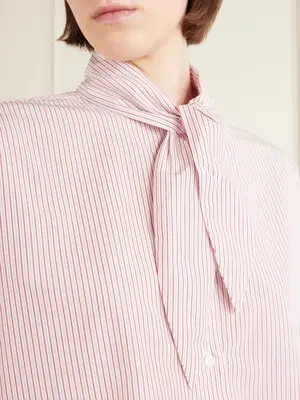 TWP Striped Cotton-poplin Shirt With Neck Tie Detail