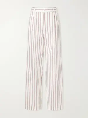TWP Hudson St' Pleated Striped Cotton And Silk-blend Wide-leg Pants - White