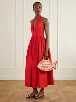Staud Da Adolfo Cleo Raffia Fish Clutch - Red