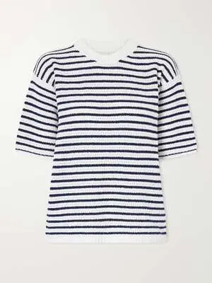 Bottega Veneta Striped Crocheted Cotton T-shirt - White